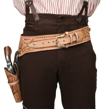 (.44/.45 cal) Western Gun Belt and Holster - RH Draw - Natural Tooled ...