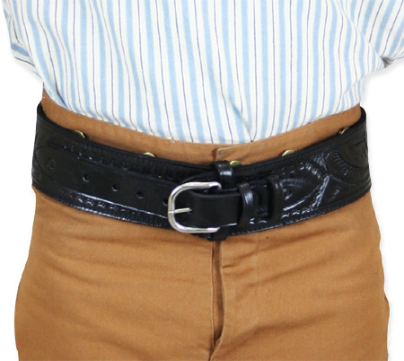 (.38/.357 cal) High-Rider Western Cartridge Belt - Black Tooled Leather