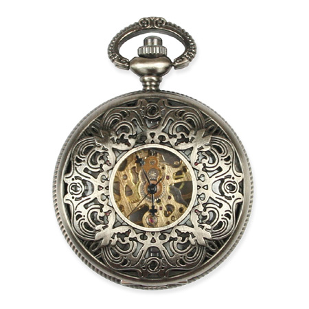 Mechanical Pocket Watch - Ornate Window - Pewter