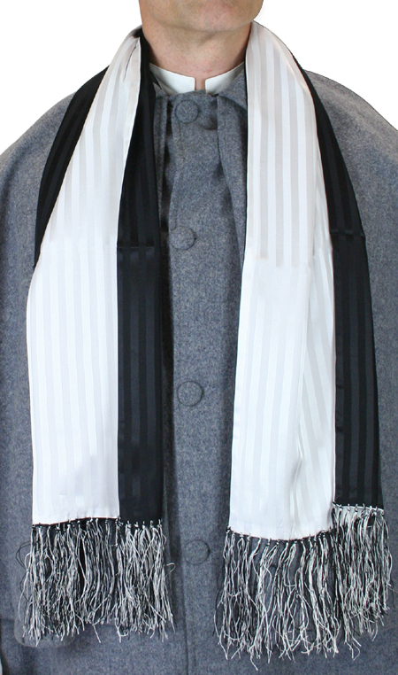 Striped Silk Opera Scarf - Black/White