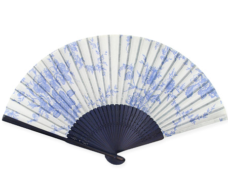 Silk Fan - Cornflower Blue Floral