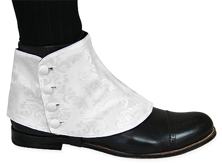 Premium Mens Button Spats - White Jacquard (One Pair)