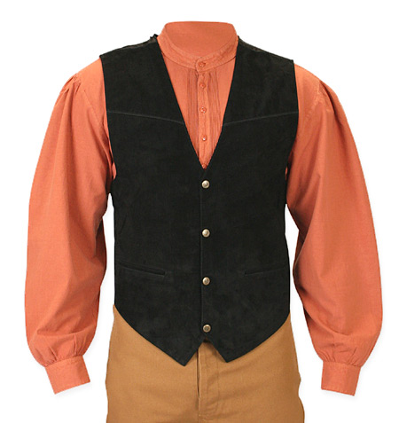 Boar Suede Snap Front Vest - Black