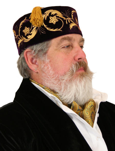 Vintage Velvet Embroidered Smoking Cap - Purple/Gold