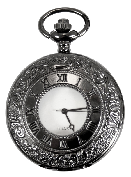 Black Pearl Inscribed Window Pocket Watch with Chain