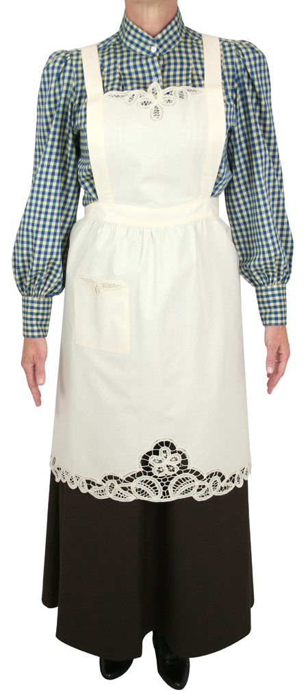 Linen Apron with Battenberg Lace - Ivory