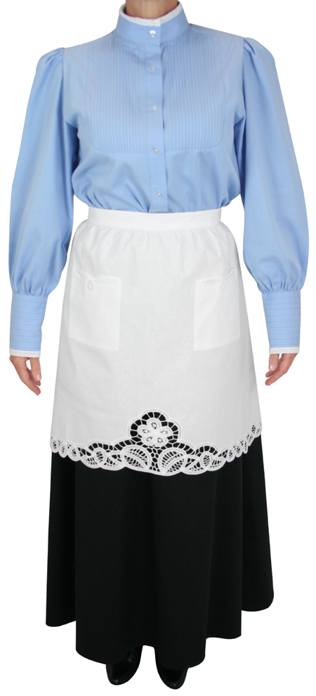 Half Linen Apron with Battenberg Lace - White