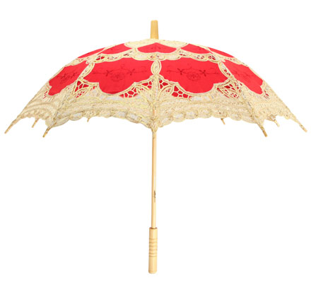 Embroidered Lace Parasol - Golden Red