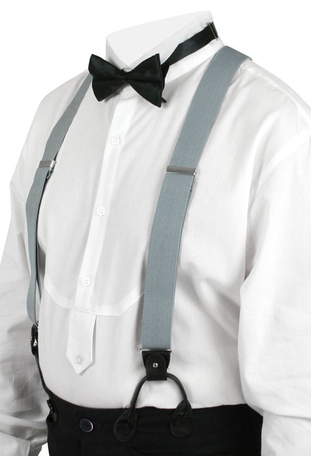Silver Elastic Convertible Suspenders (Long)