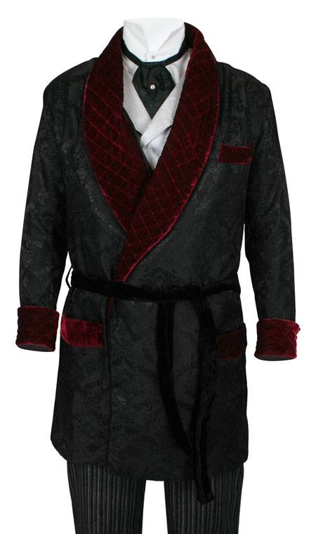 Vintage Smoking Robe - Black Brocade