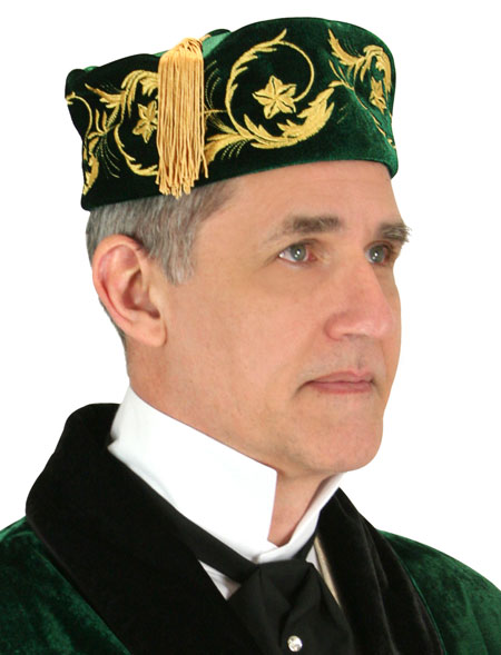 Vintage Velvet Embroidered Smoking Cap - Green/Gold